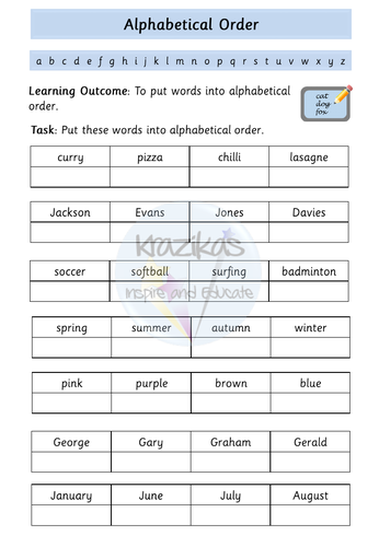 Alphabetical Order Workbook | Teaching Resources