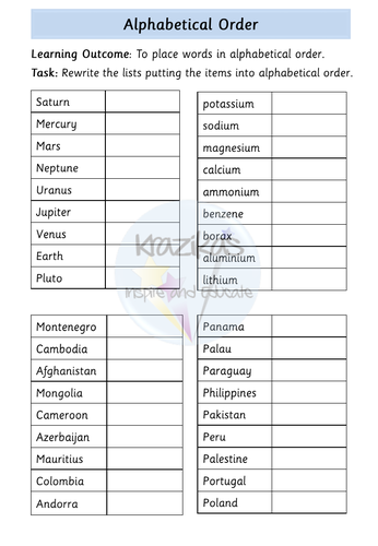 Alphabetical Order Workbook | Teaching Resources