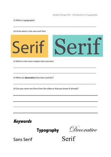 Graphic Design Project L2 Typography Commercialisation | Teaching Resources