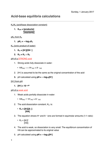 A-Level CHEMISTRY Acid-base Calculations Guide | Teaching Resources