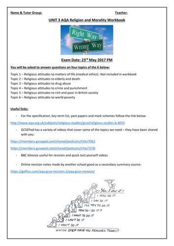 AQA Religion and Morality Workbook | Teaching Resources