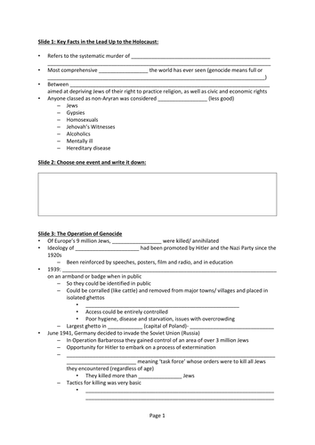 Overview of the Holocaust: Sources and cloze passage activity ...