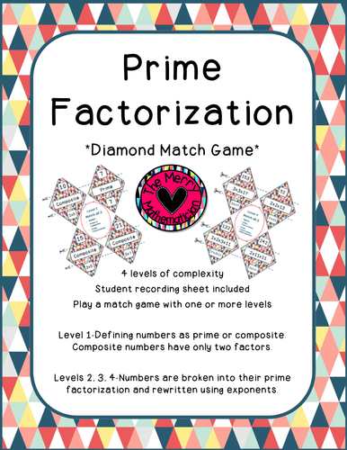 Prime Factorization Diamond Match Game | Teaching Resources Prime Factorization Diamond Match Game | Teaching Resources