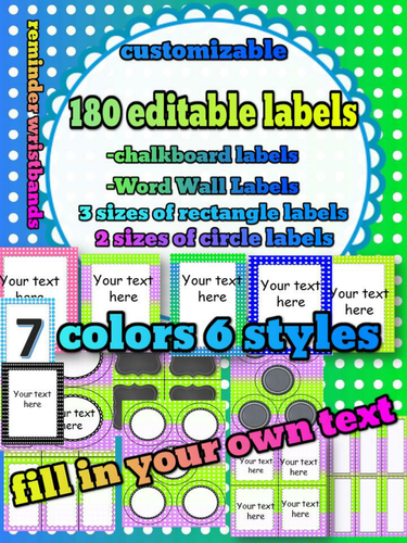 250 -Polka Dot- Editable - Classroom Labels | Teaching Resources