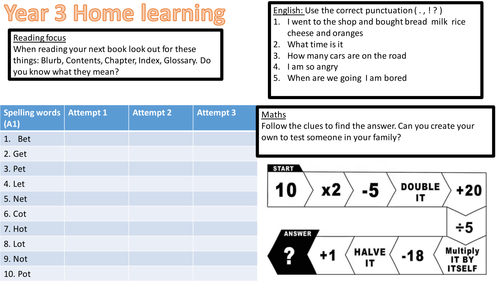 Year 3 homework- A year's worth! | Teaching Resources
