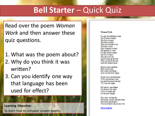 Eduqas Unseen Poetry Lesson- Overheard in County Sligo (Comparison ...