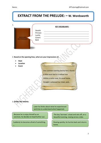 POETRY: Extract from the Prelude - WILLIAM WORDSWORTH (4 pages ...