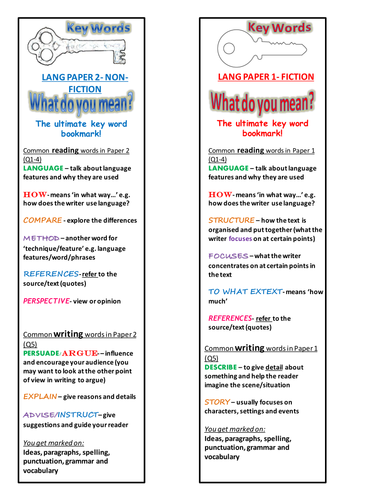 AQA English Language terminology bookmark | Teaching Resources