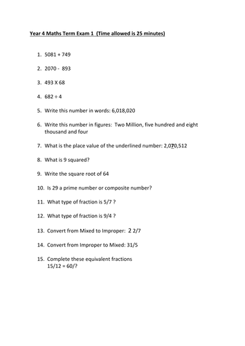Year 4 Maths KS2 SATS and 10+ Worksheet | Teaching Resources