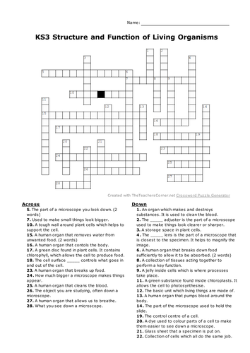 KS3 Structure and Function of Living Organisms Crosswords with Answers ...