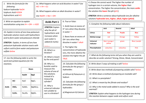 Edexcel 9-1 CC8 Acid + Alkali REVISION MATS + METHODS (CORE PRACTICAL) +answers PAPER 1 ...