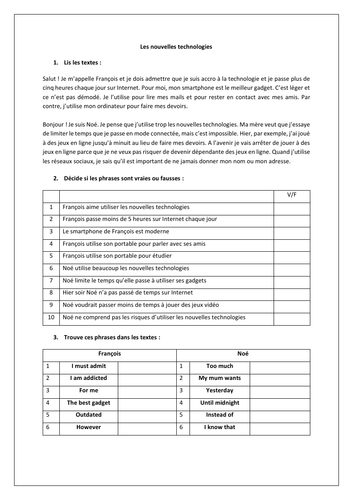 French GCSE & KS3 Les Nouvelles Technologies: resources pack for ...