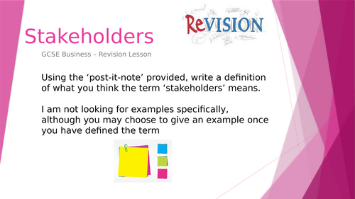 Complete revision lesson on 'Stakeholders' for GCSE Business | Teaching ...