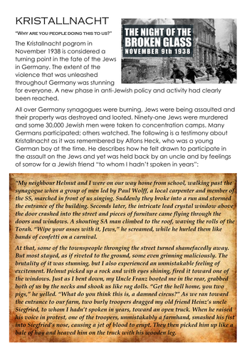 Kristallnacht Source and Tasks - History and RS KS3 | Teaching Resources