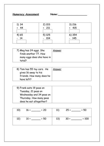 Addition and Subtraction Diffrentiated Assessments. Fully Editable ...
