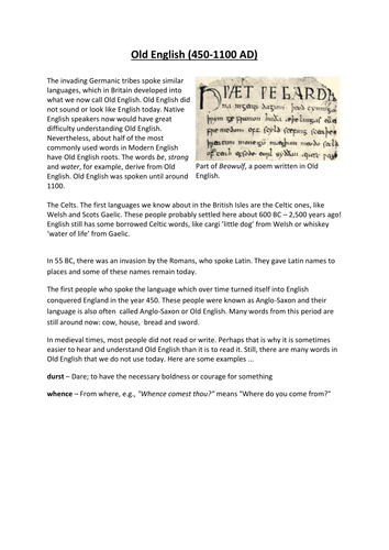 HISTORY OF ENGLISH LANGUAGE - MINI SCHEME FOR KS3 (NEW CURRICULUM ...