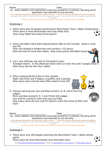 Addition and Subtraction Year 5 (Y6) - 80 Word Problems (Differentiated) | Teaching Resources