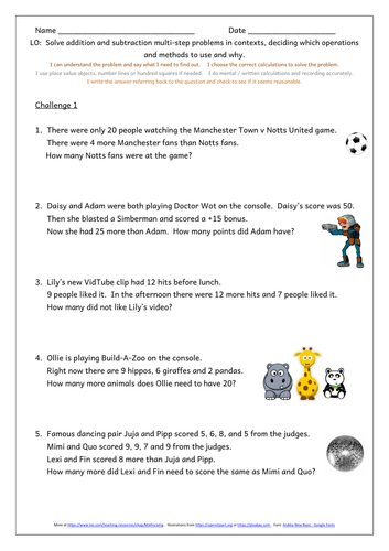 Addition and Subtraction Year 5 (Y6) - 80 Word Problems (Differentiated ...