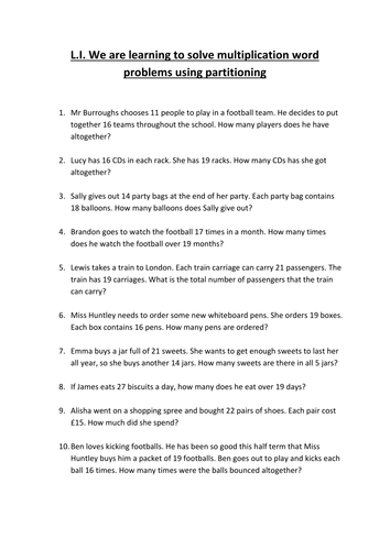 Year 3 Multiplication word problems | Teaching Resources