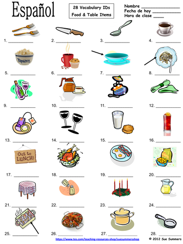 Spanish Food Vocabulary / Table Vocabulary IDs - La Comida y la Mesa ...