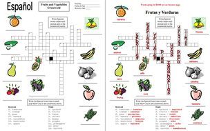 Spanish Food Fruits and Vegetables Crossword - La Comida, Las Frutas y ...