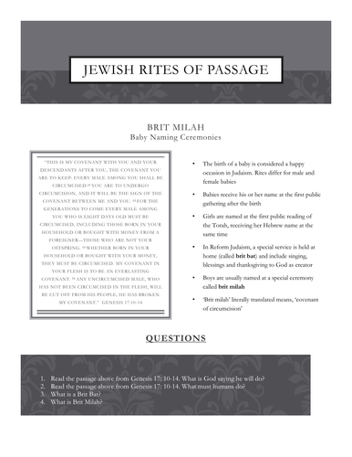 Brit Milah Information and Question Sheet for Judaism: Practices ...