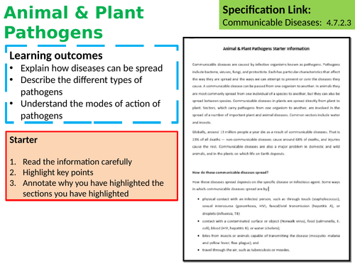 A Level Biology Plant & Animal Pathogens Lesson | Teaching Resources