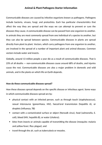 A Level Biology Plant & Animal Pathogens Lesson | Teaching Resources
