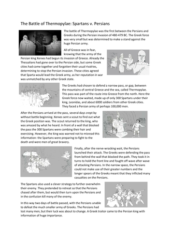 The Battle of Thermopylae Comprehension Work | Teaching Resources