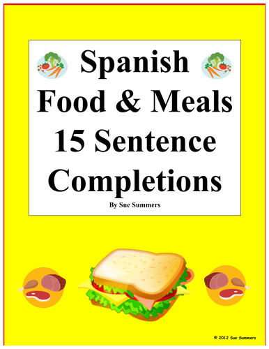 Spanish Food and Meals Bundle of 9 Worksheets, Web Quest, Sketch, and ...