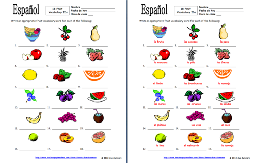 Spanish Food / Fruit Vocabulary IDs - La Comida, La Fruta | Teaching ...