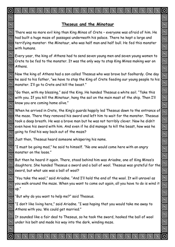 Greek myths - Theseus and the Minotaur 3 way differentiated guided ...