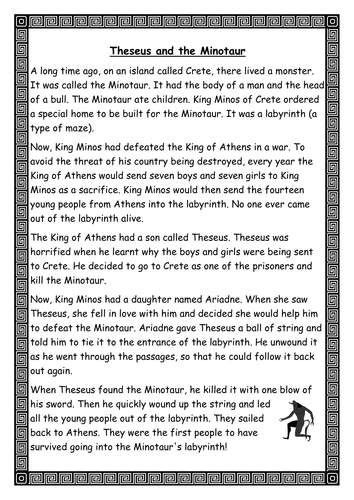 Greek myths - Theseus and the Minotaur 3 way differentiated guided ...