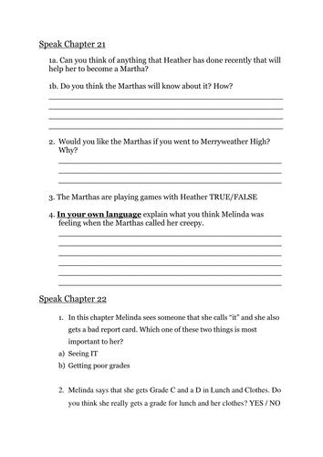 Speak by Laurie Halse Anderson Complete Teaching Packet (Ideal for LS ...