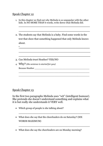 Speak by Laurie Halse Anderson Complete Teaching Packet (Ideal for LS ...