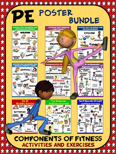 PE Poster Bundle: Components of Fitness- 9 Activity and Exercise ...