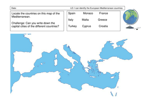 Geography - Labelling a map & Mediterranean countries | Teaching Resources