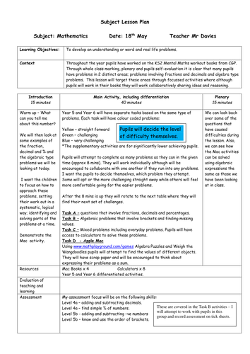 Year 5-6 Inspection Maths Lesson including Lesson plan and ...