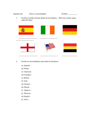 Las nacionalidades test | Teaching Resources