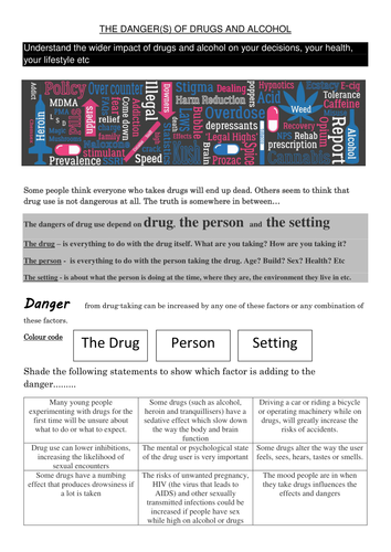 The Dangers of Drugs and Alcohol Cover Lesson Activity | Teaching Resources