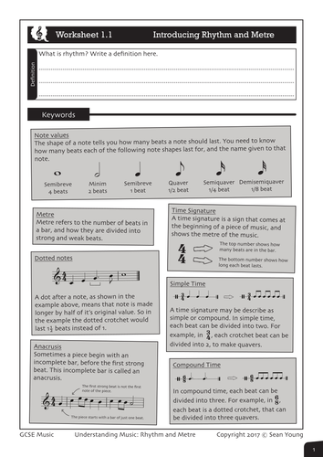 Understanding Music: Rhythm and Metre - Worksheet Pack for GCSE Music ...