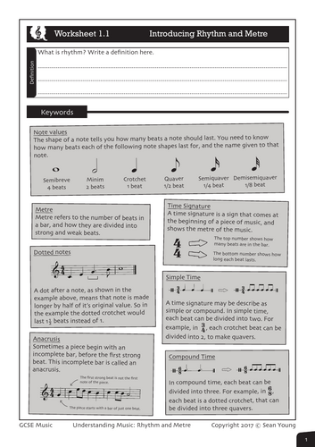 Understanding Music: Rhythm and Metre - Worksheet Pack for GCSE Music ...
