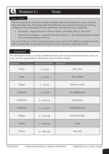 Understanding Music: Rhythm and Metre - Worksheet Pack for GCSE Music ...