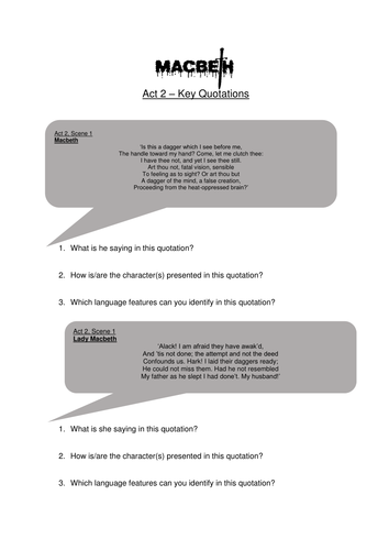 Macbeth - Act 2 | Teaching Resources