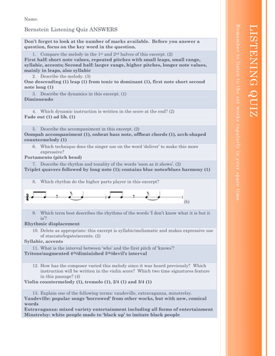 Bernstein listening quiz with excerpts and answers for Edexcel Music ...