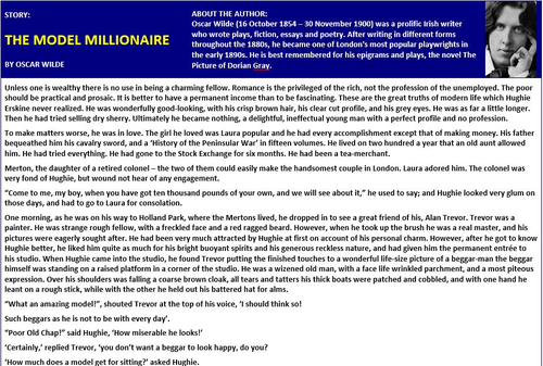 THE MODEL MILLIONAIRE - READING PROSE: UNIT LESSON PLANS AND RESOURCES ...