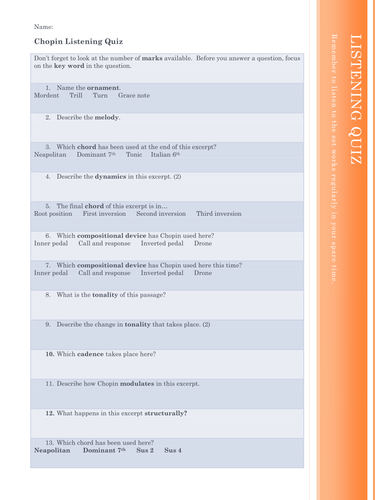 Chopin listening quiz for Edexcel GCSE Music with excerpts and answers ...
