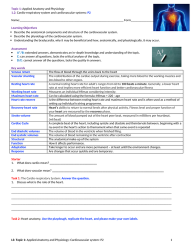A-level Edexcel Spec 2016: Topic 1 Applied Anatomy & Physiology ...