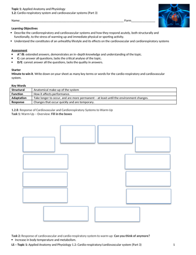 A-level PE EDEXCEL (Spec 2016) 1.2: Cardio-Respiratory & Cardiovascular ...