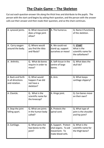 The Chain Game - Skeleton and joints - KS3 | Teaching Resources